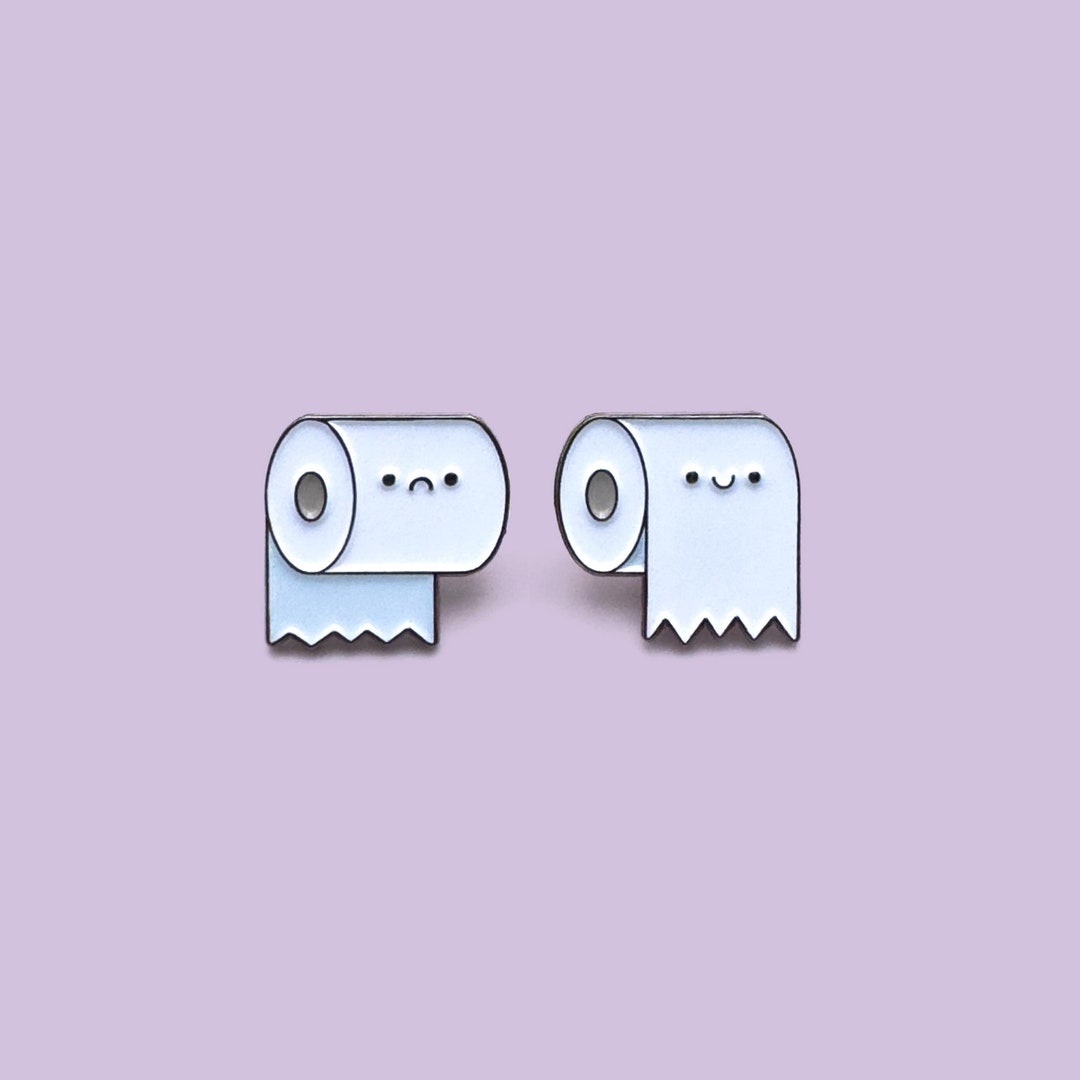 Tiny Toilet Paper Pin Set | Cute Happy and Sad Enamel Pins | Kawaii Pin ...