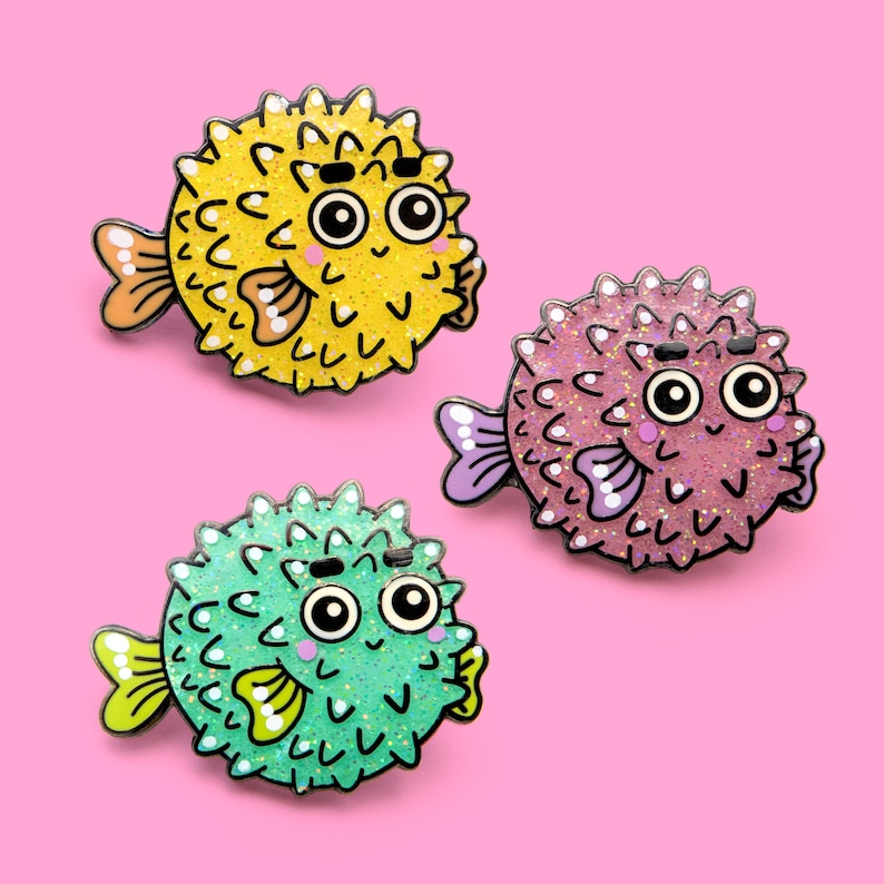 Baby Puffer Fish Pin Blowfish Yellow Puffer Fish Pink | Etsy