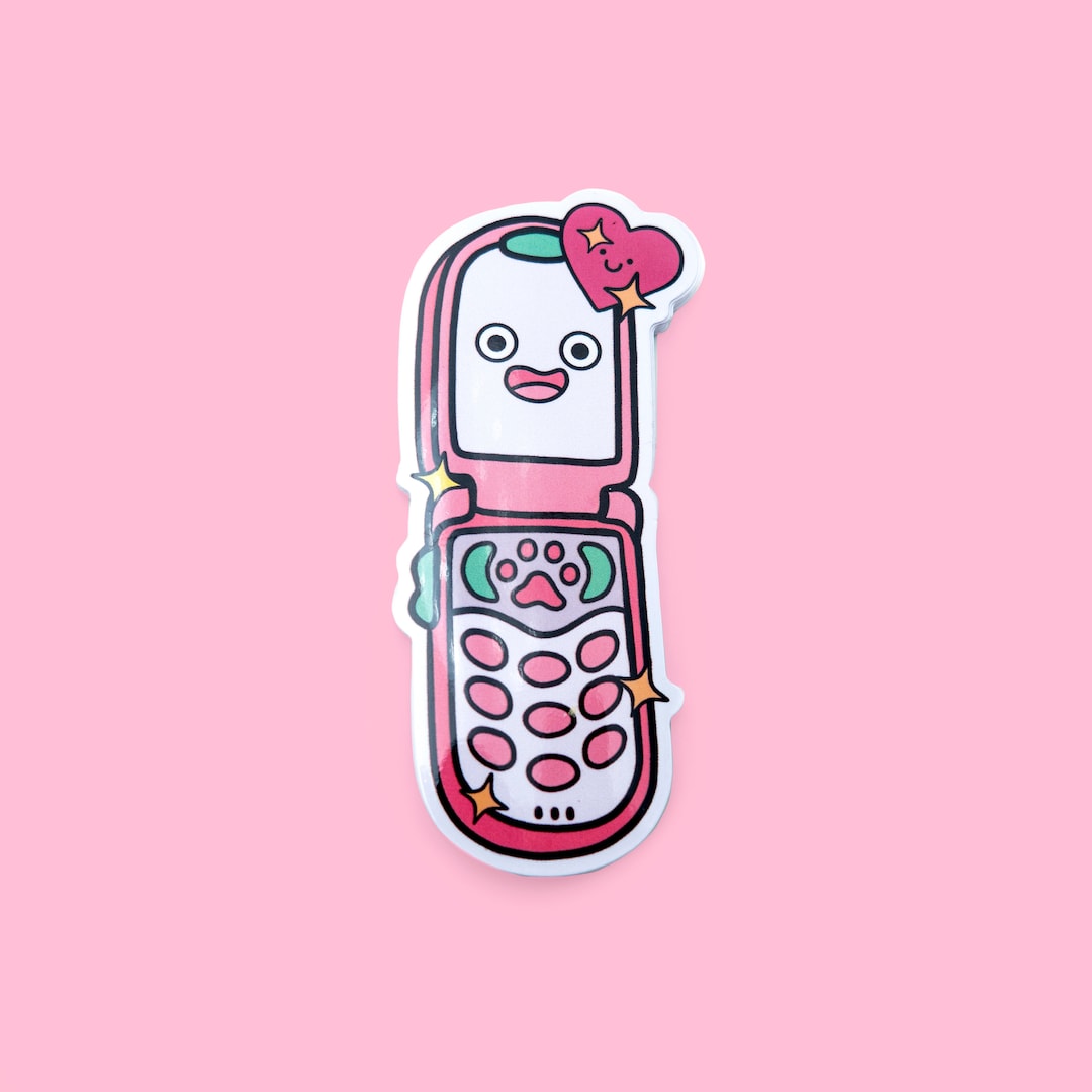 Retro Pink Flip Phone Sticker - Glossy Vinyl Sticker - Etsy