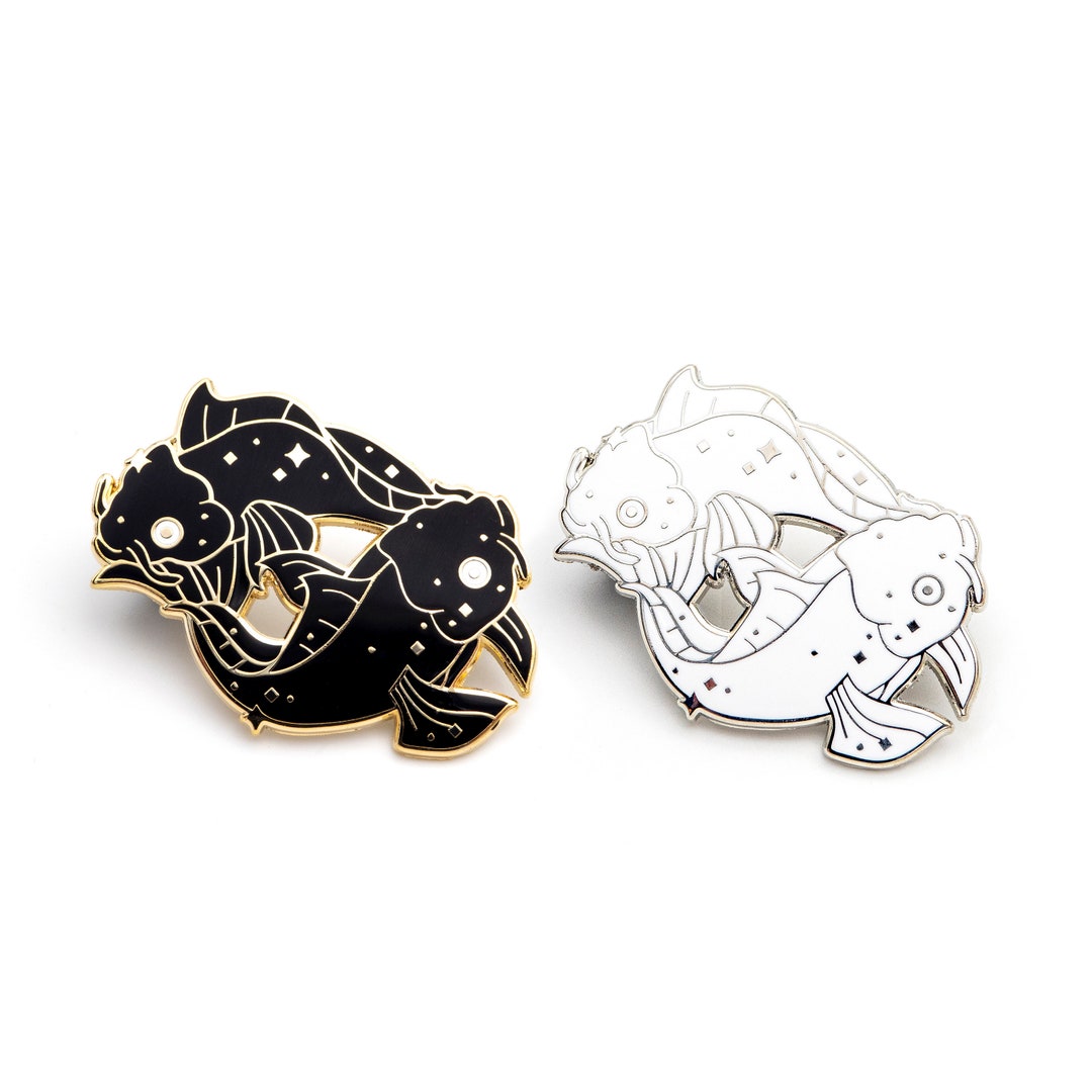 Pisces Star Sign Hard Enamel Pin - White and Black Twin Fishes - Etsy