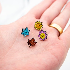 Small Summer Sun Pin - Tiny 4 Season Enamel Pins - Sun, Leaf, Flower ...