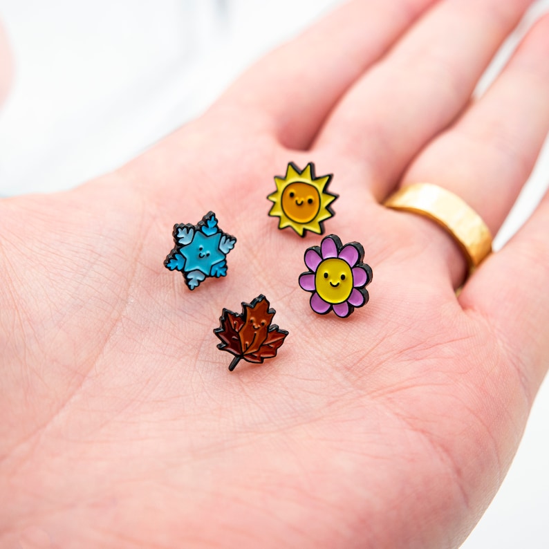 Small Spring Flower Pin Tiny 4 Season Enamel Pins Sun - Etsy