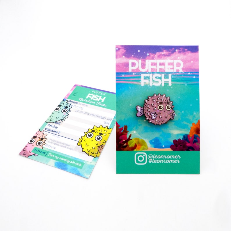 Baby Puffer Fish Pin - Blowfish - Yellow Puffer Fish - Pink Puffer Fish ...