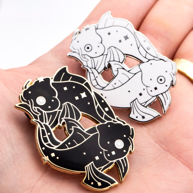 Pisces Star Sign Hard Enamel Pin White and Black Twin Fishes | Etsy