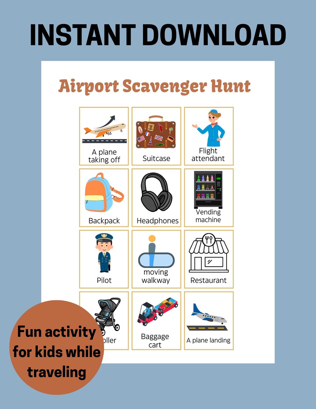 Airport Scavenger Hunt for Kids – Travel Activity Game, Airplane Trip ...