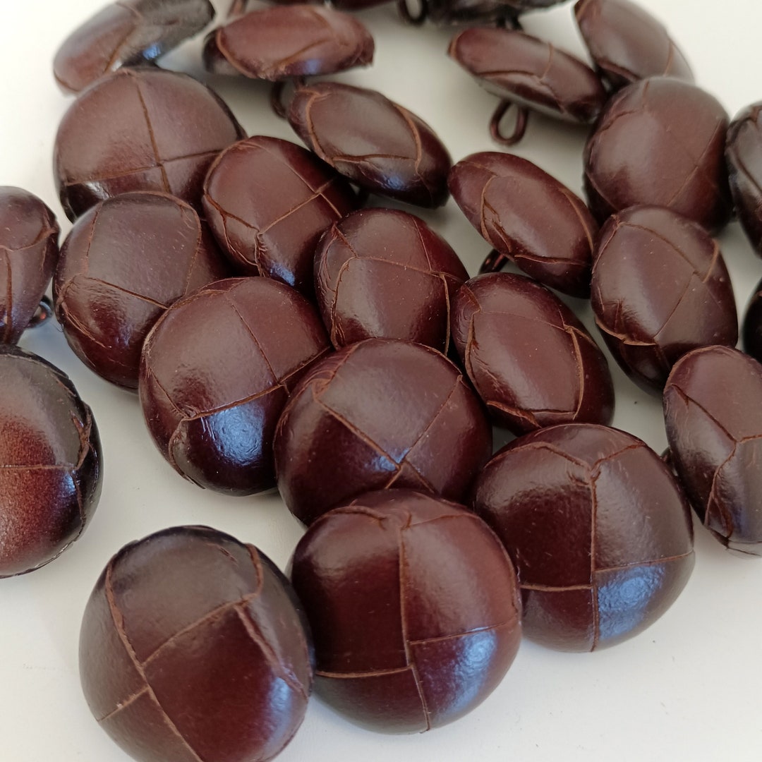 70s 12 Brown Leather Buttons 23mm, Coat Jacket Dress Loden Buttons ...