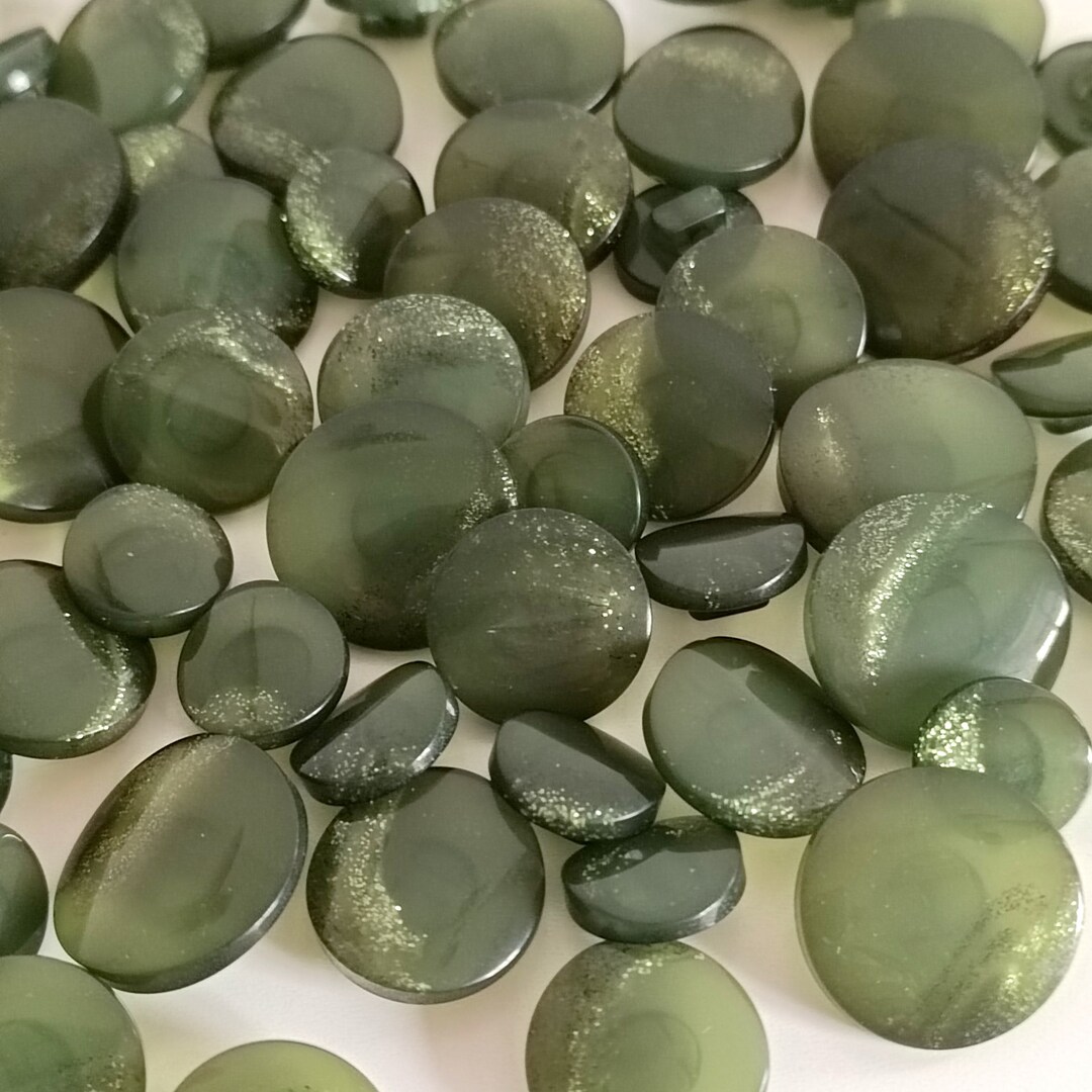 60 Clear Green Buttons Glittery Shades, Dress Shirt Doll Buttons, Made ...