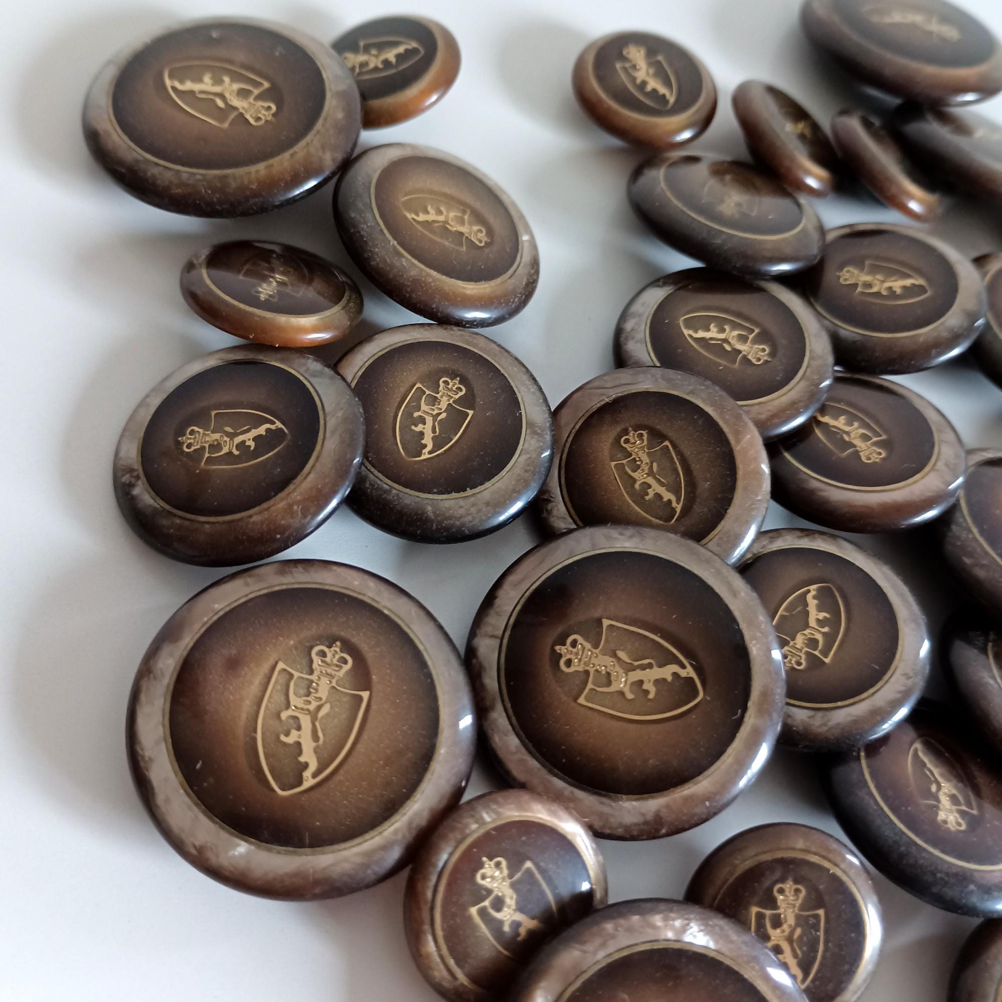 Vintage Heraldry Crest Buttons, Pearly Brown & Gold, Made in Italy - Etsy