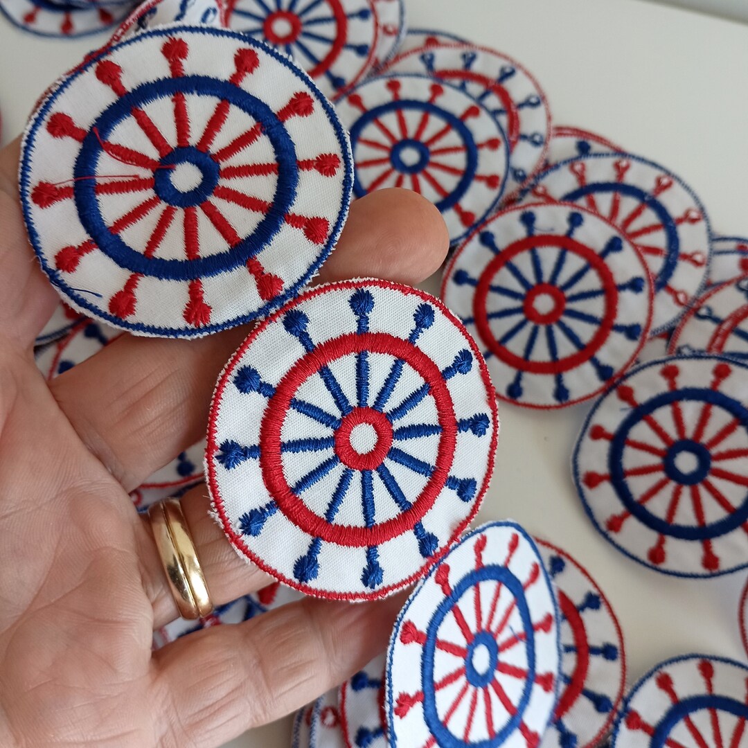 19 Embroidered Patches Ships Wheel, Nautical Patches, Sew on Patches One Meter - Etsy