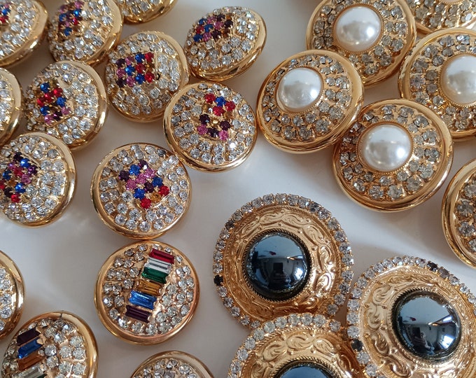 Jewel Buttons Four Models, Rhinestones Imitation Pearl Buttons, Made in ...