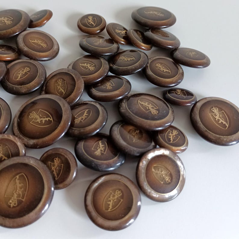 Vintage Heraldry Crest Buttons, Pearly Brown & Gold, Made in Italy - Etsy