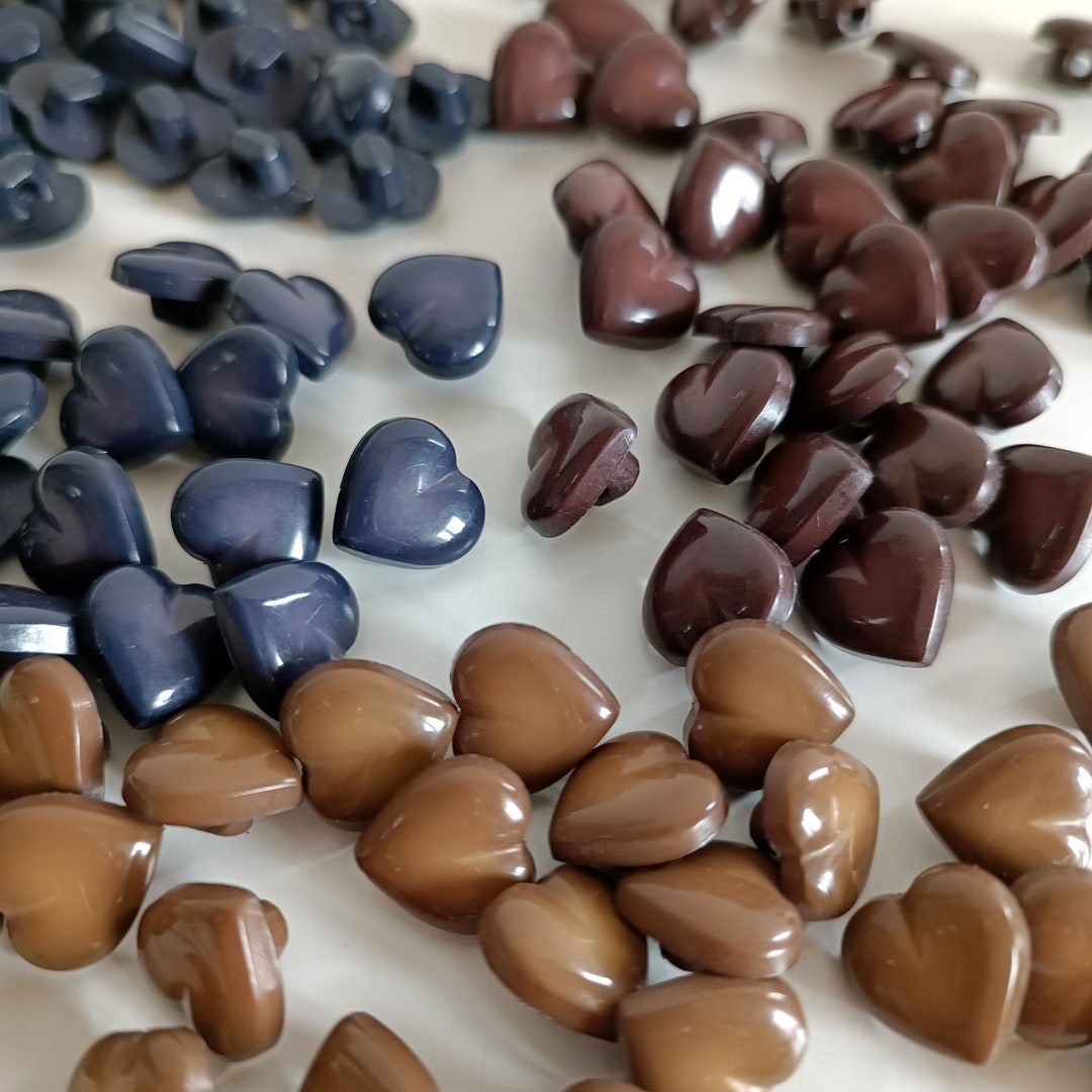 50 Heart Buttons Blue Brown Small 12mm, Dress Shirt Doll Baby Buttons ...