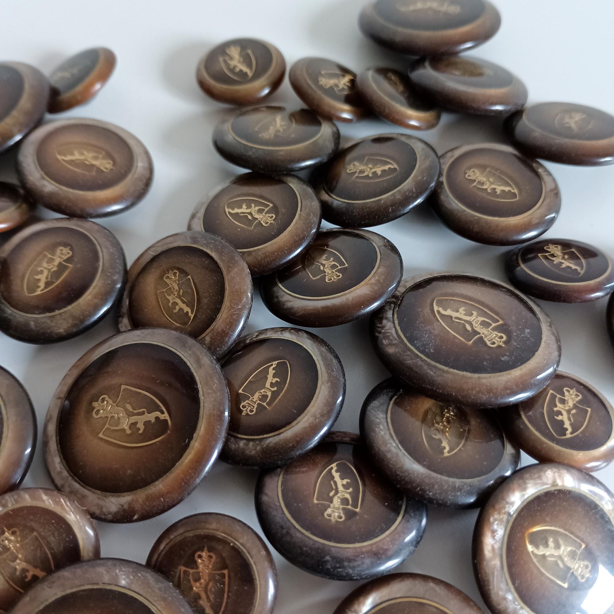 Vintage Heraldry Crest Buttons, Pearly Brown & Gold, Made in Italy - Etsy