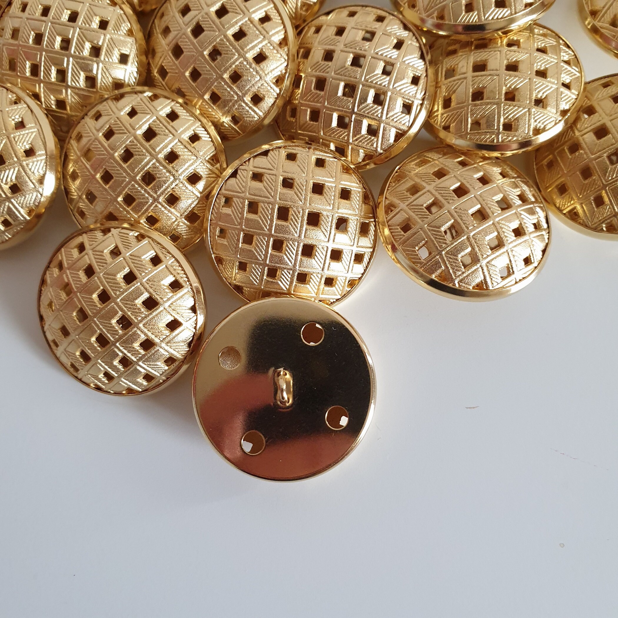 Gold Tone Metal Buttons Grid Pattern: 20mm/15mm - Italian High Fashion ...