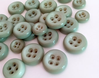 7 Shiny Green Buttons Four Holes, Coat Jacket Dress Buttons, Made in ...