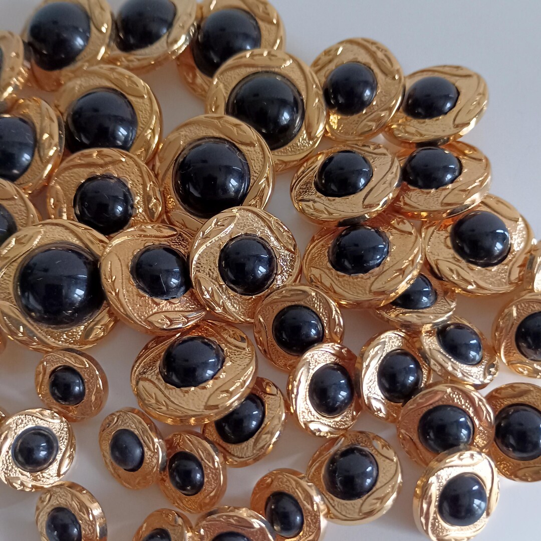 Jewel Buttons Gold Tone Metal Black Cabochon, Coat Blazer Dress Shirt ...