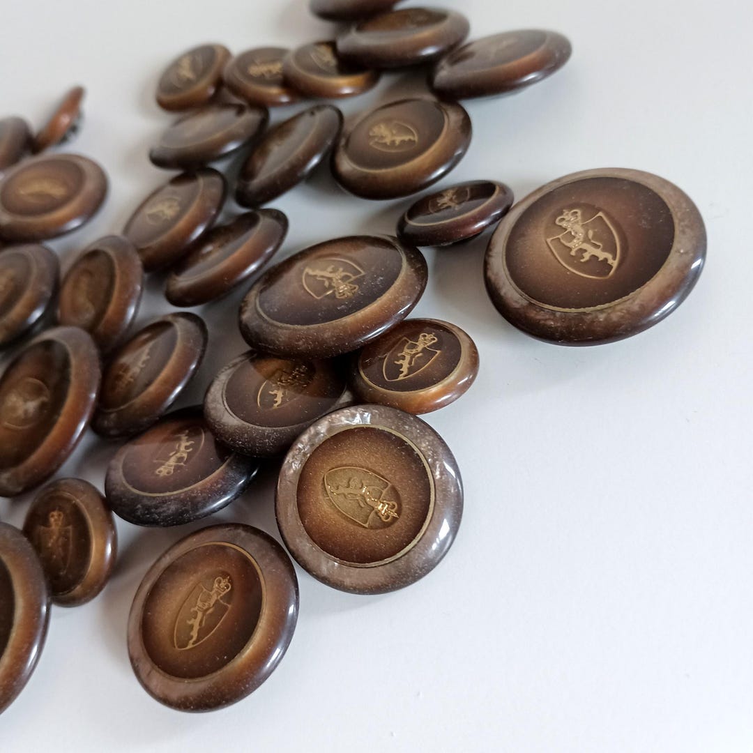 Vintage Heraldry Crest Buttons, Pearly Brown & Gold, Made in Italy - Etsy