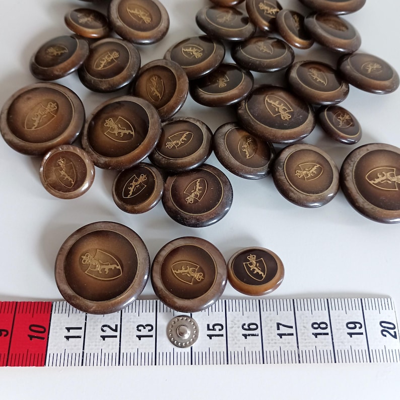 Vintage Heraldry Crest Buttons, Pearly Brown & Gold, Made in Italy - Etsy
