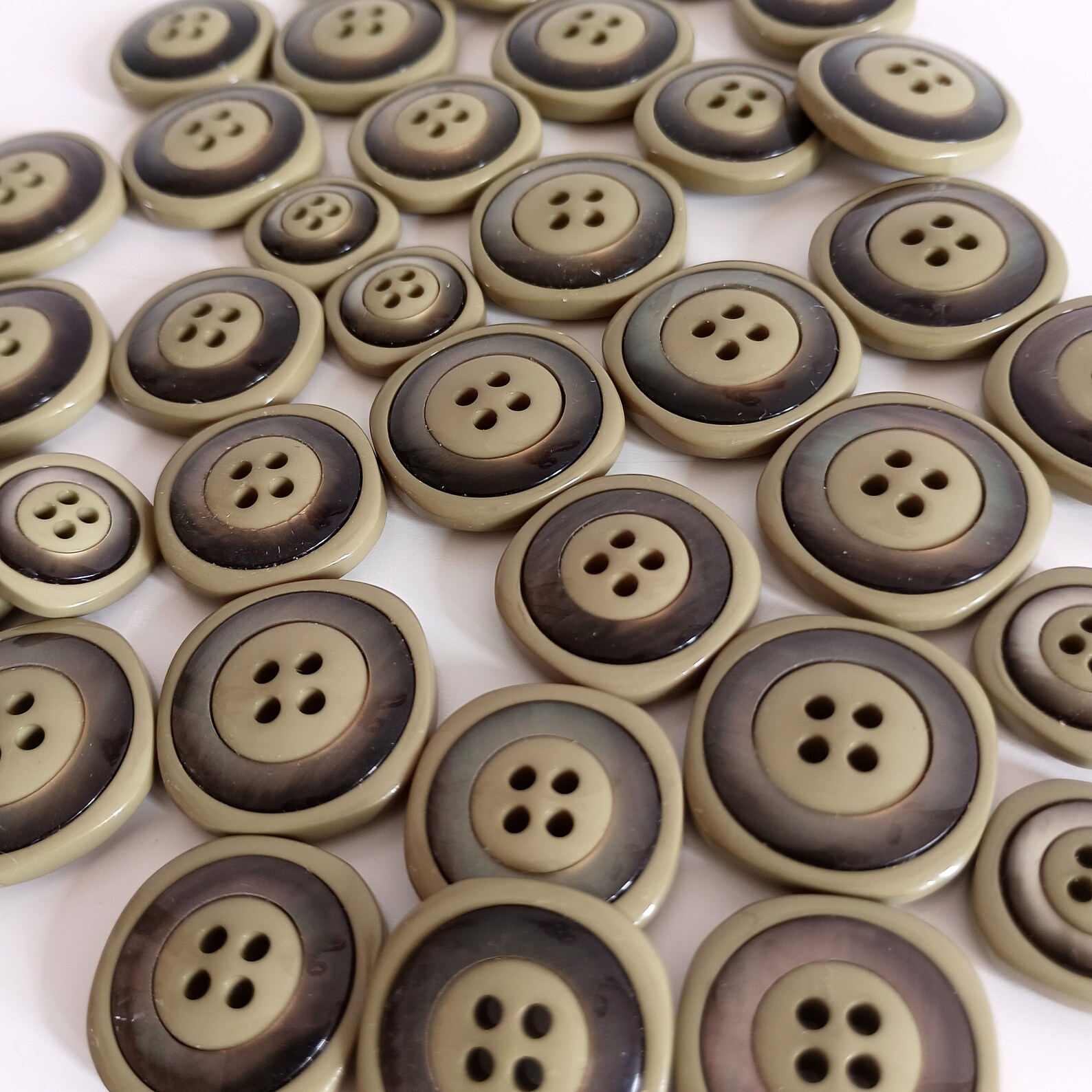 Green Olive Buttons With Pearly Ring on Top Square Shaped - Etsy