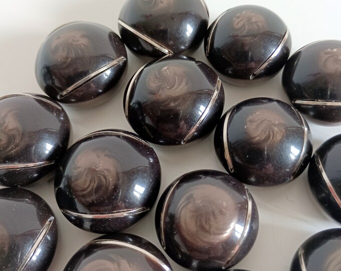 VINTAGE 7 Brown Dome Buttons Silver Tone Metal Stripes, Coat Jacket ...