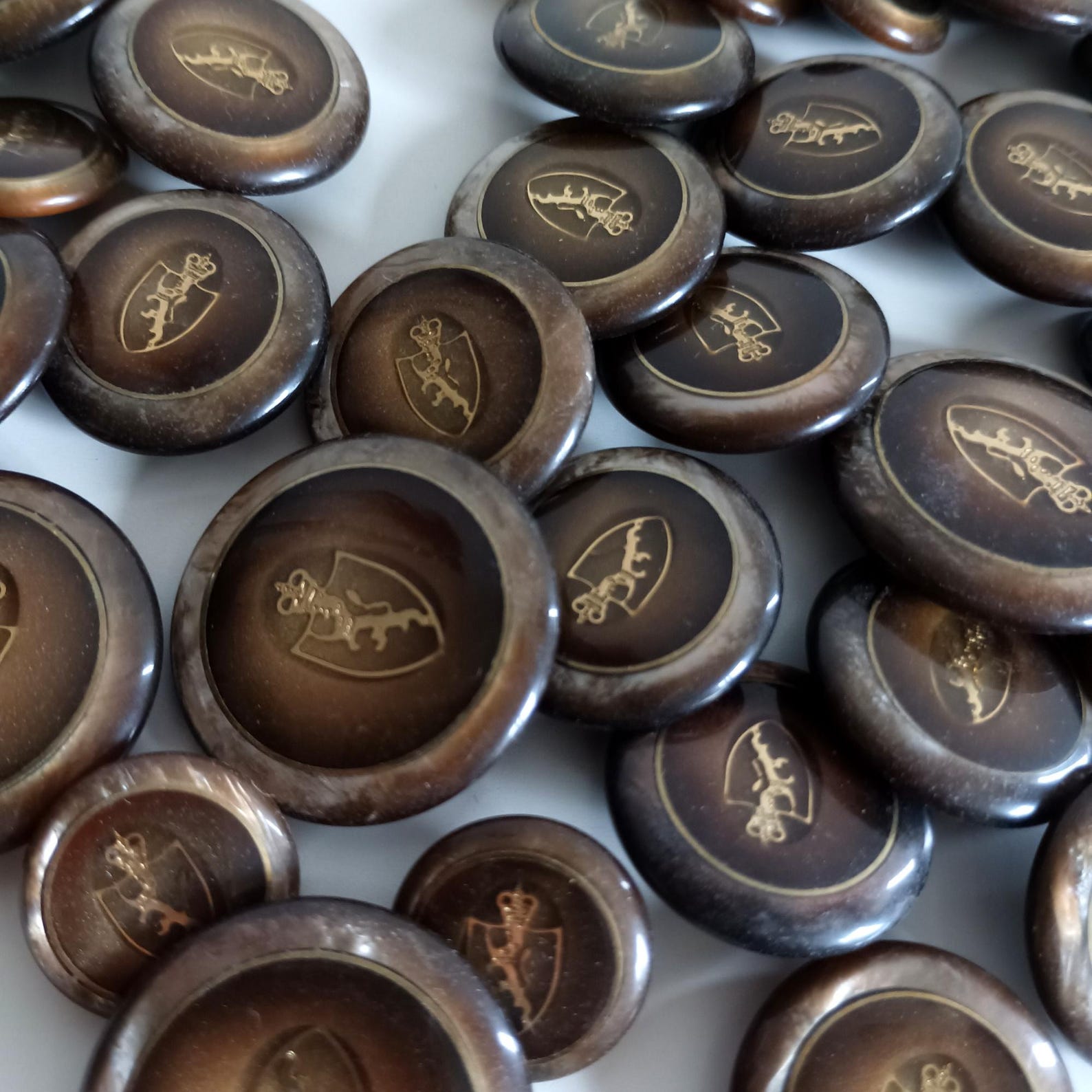 Vintage Heraldry Crest Buttons, Pearly Brown & Gold, Made in Italy - Etsy