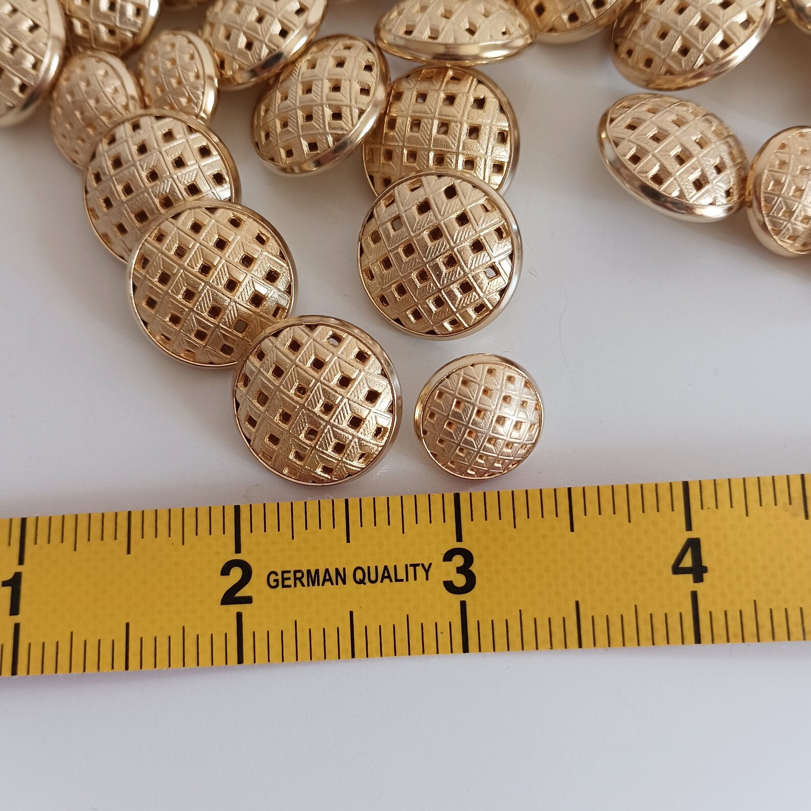 Gold Tone Metal Buttons Grid Pattern: 20mm/15mm - Italian High Fashion ...