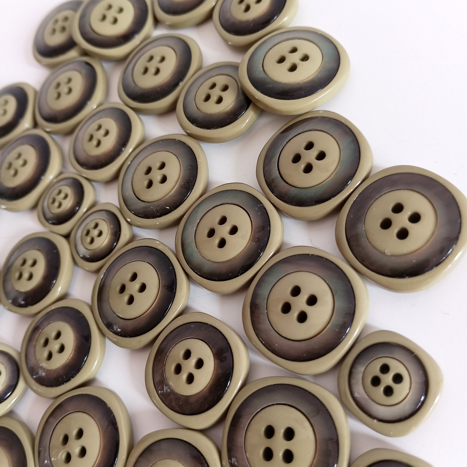 Green Olive Buttons With Pearly Ring on Top Square Shaped - Etsy