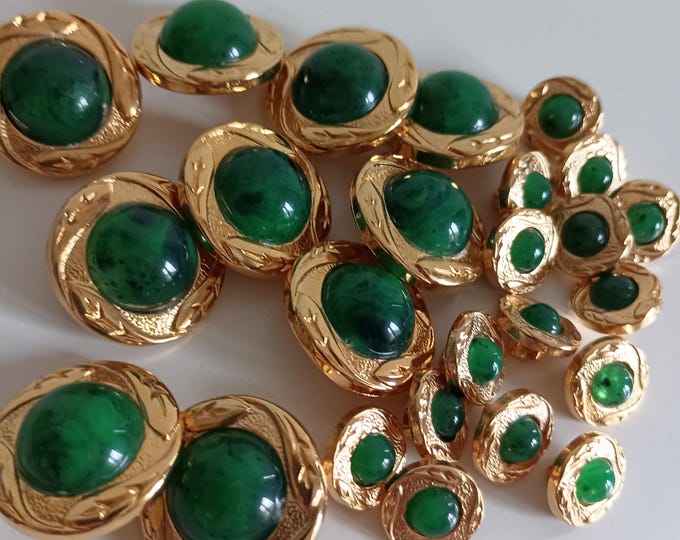 Jewel Buttons Gold Tone Metal Jade Green Cabochon, Coat Blazer Dress ...