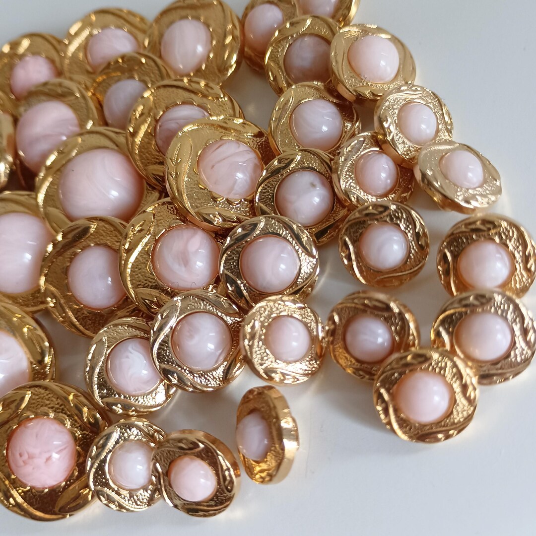 Gold Tone Jewel Buttons, Pink Cabochon, Italian High Fashion - Etsy