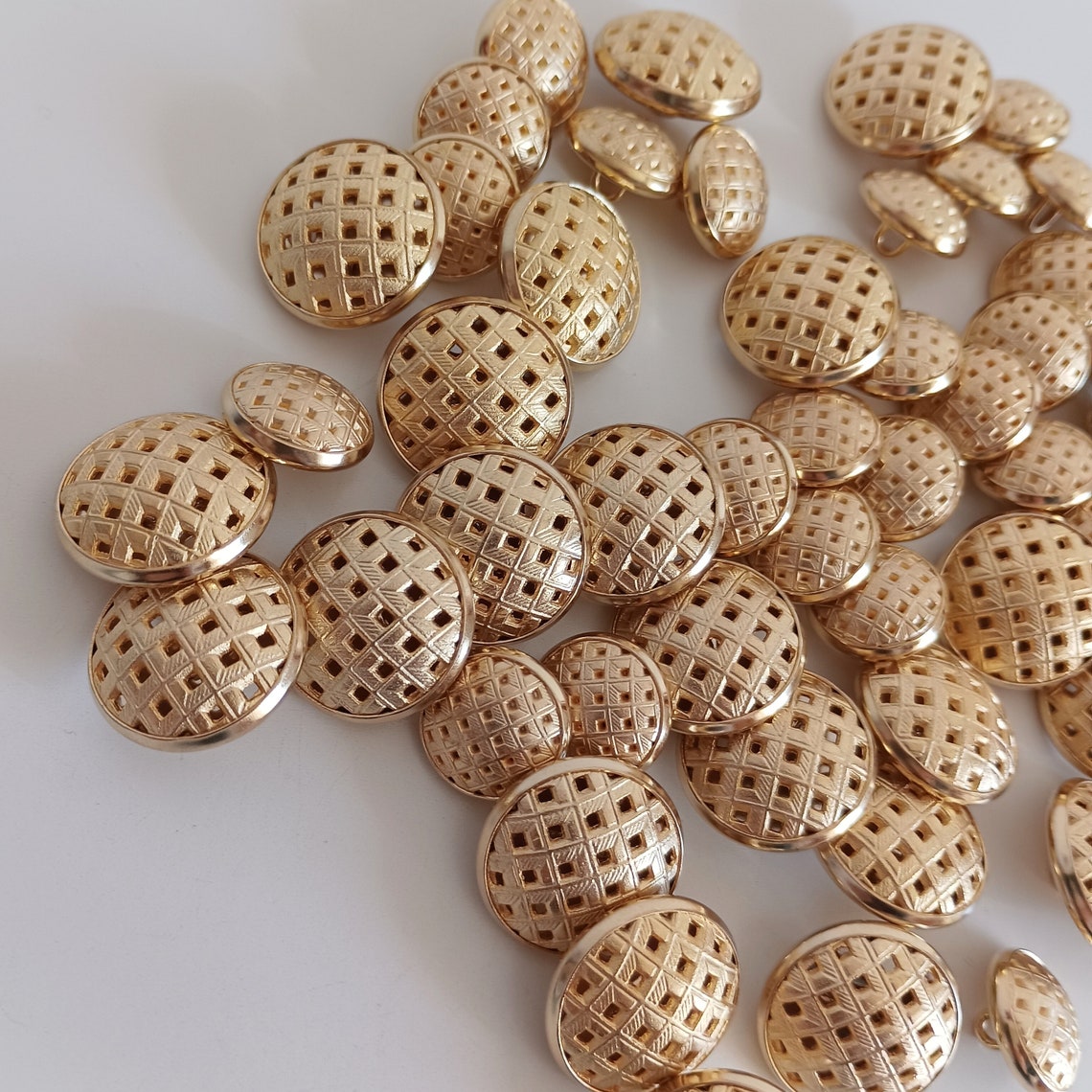 Gold Tone Metal Buttons Grid Pattern: 20mm/15mm - Italian High Fashion ...