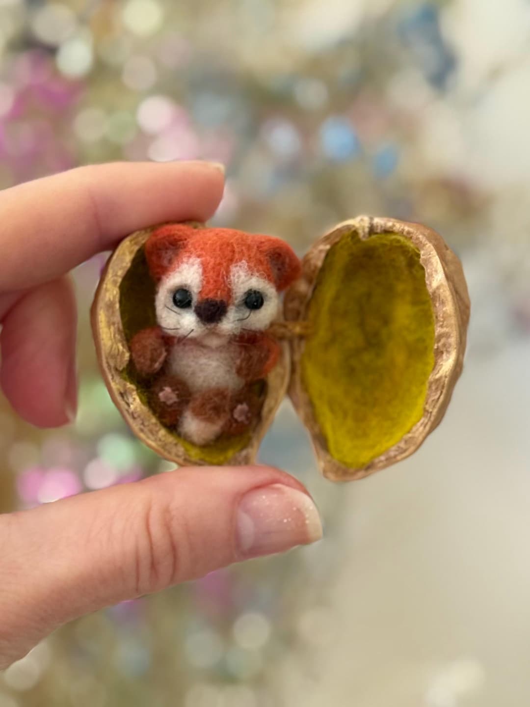 Handmade Mini Felted Fox in a Walnut Shell – Needle Felted Wool Fox ...