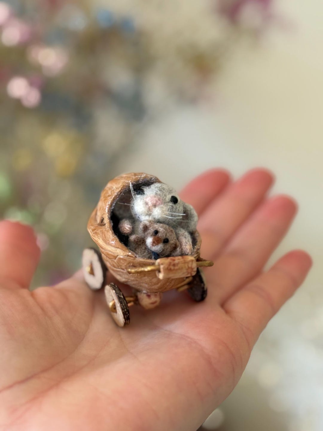 Needle Felted Mouse With Teddy Bear – Miniature Figurine in Walnut ...