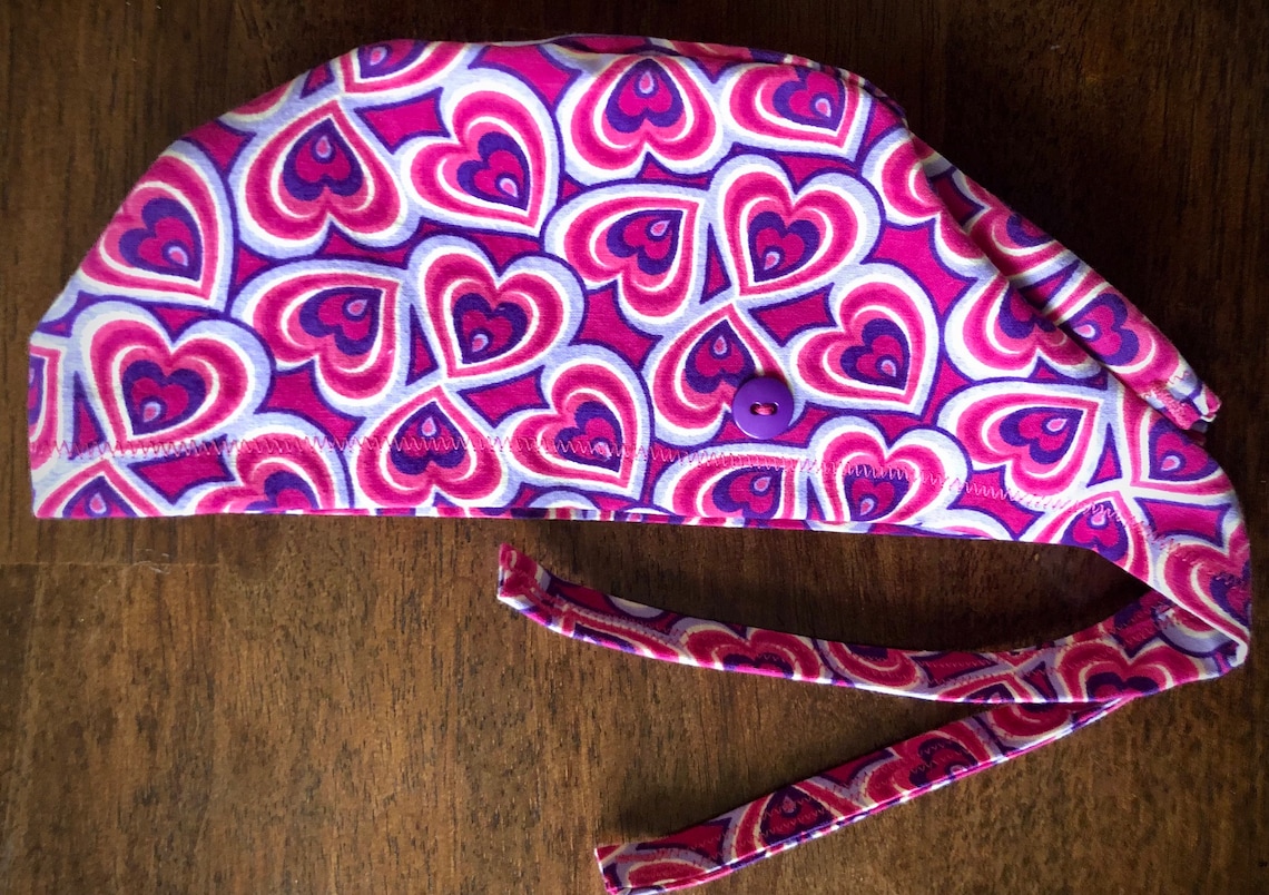 Heart Scrub Caps With Buttons, Valentine’s Day Surgical Cap, Cute Scrub ...
