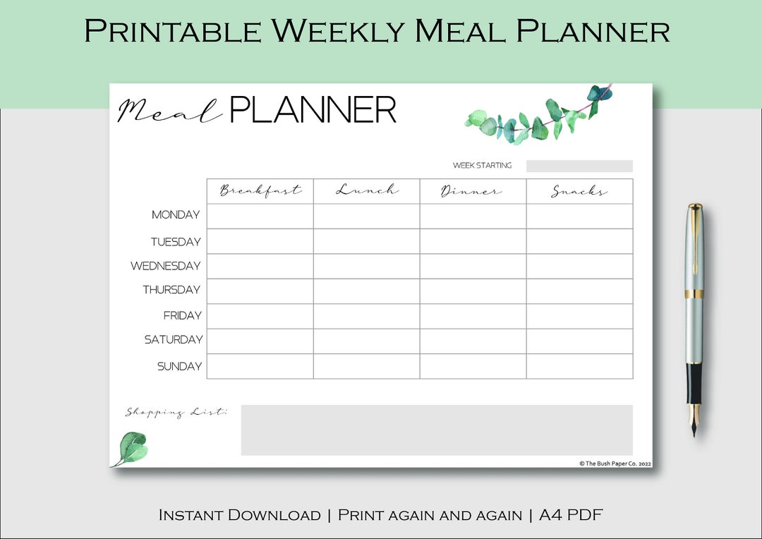 Weekly Meal Planner | Australian Natives | A4 | Printable | Instant ...