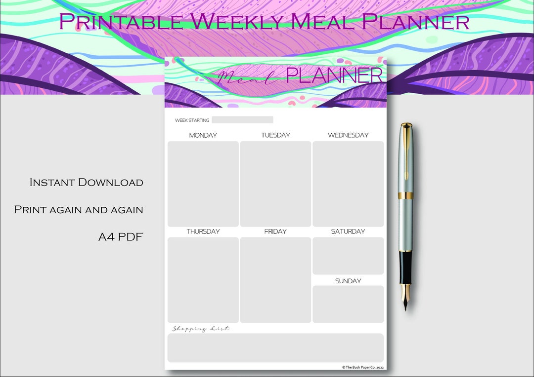 Weekly Meal Planner | Australian Native Leaves | A4 | Printable ...