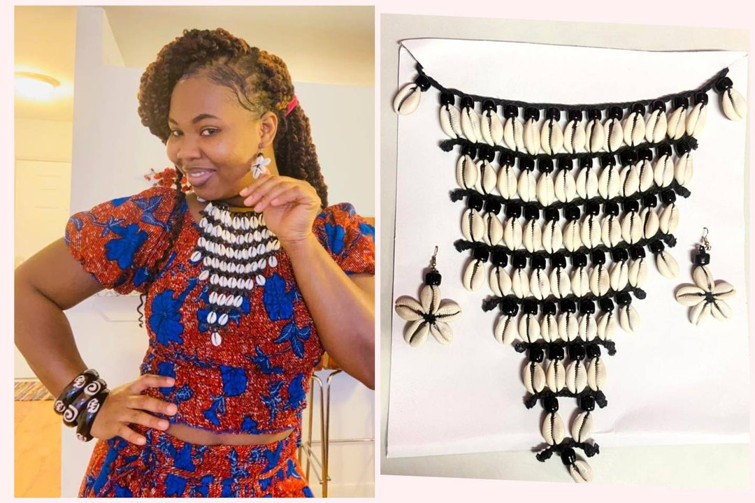 African Cowrie Shell Necklace, Beaded Shell Necklace, Women Jewellery ...