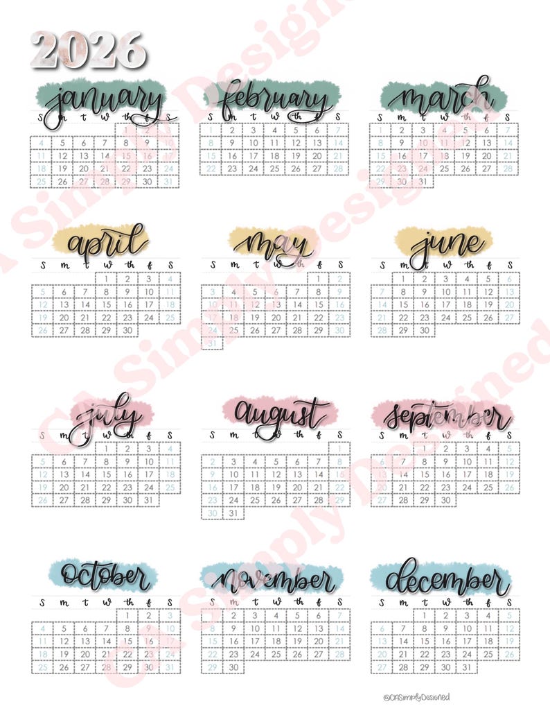 Digitaler 2026 Jahreskalender - Etsy.de