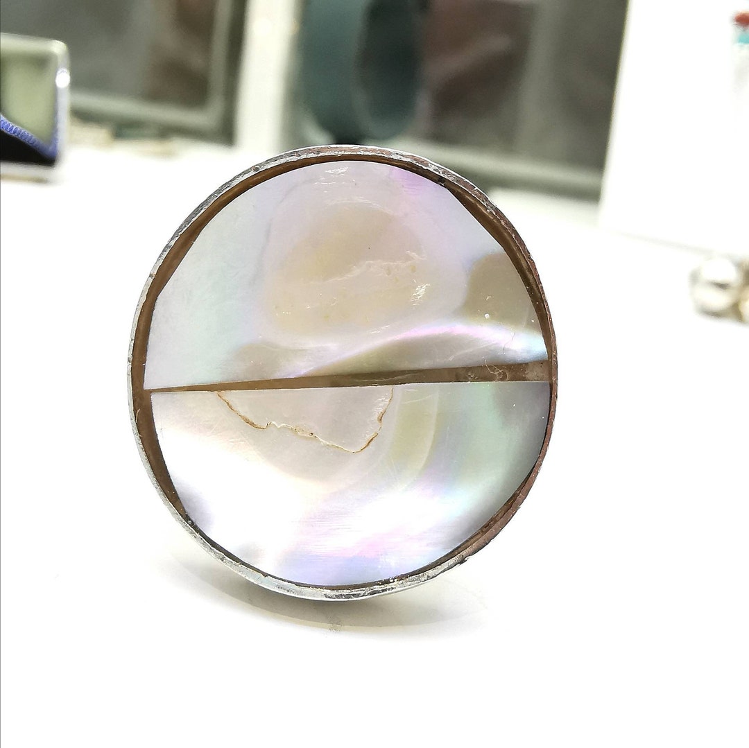Sterling Silver Vintage Mother of Pearl Circle Ring - Etsy