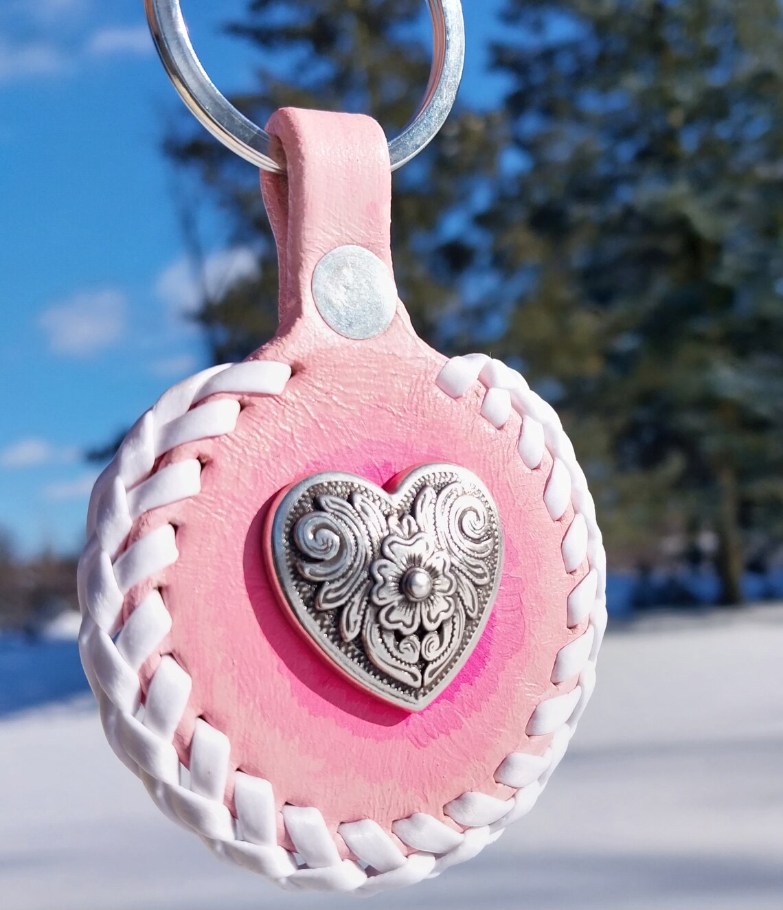 Heart Concho Keychain // Pink Glow - Etsy