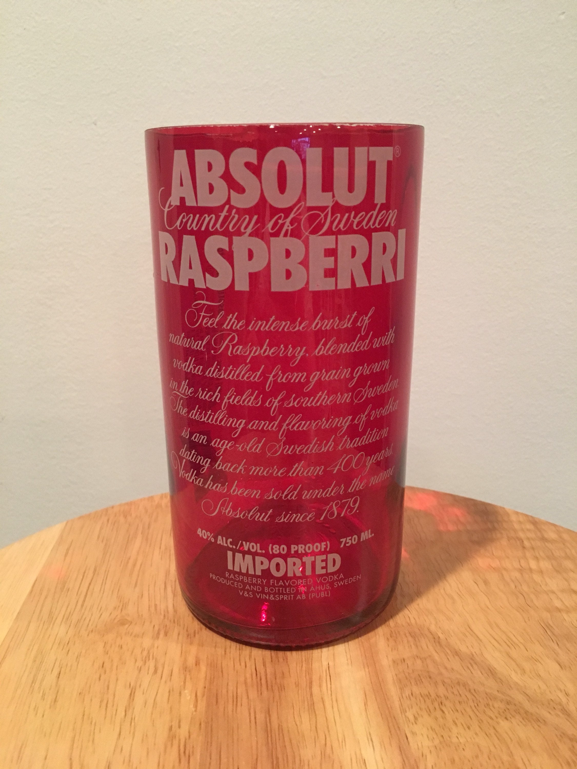 Absolut Raspberry Vodka Glass - Made from Empty 750ml Bottle