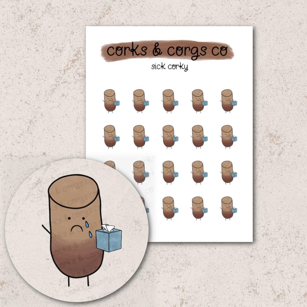 Corky Sick Tissues / Planner Stickers / Character Stickers / Sickness ...