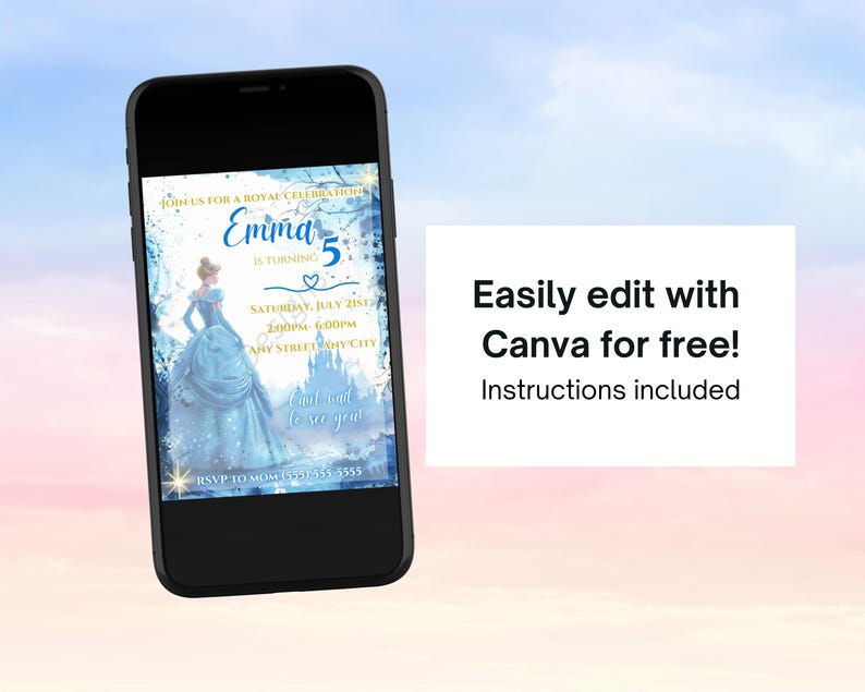 EDITABLE Princess Cinderella Birthday Invitation for Girls, Princess ...