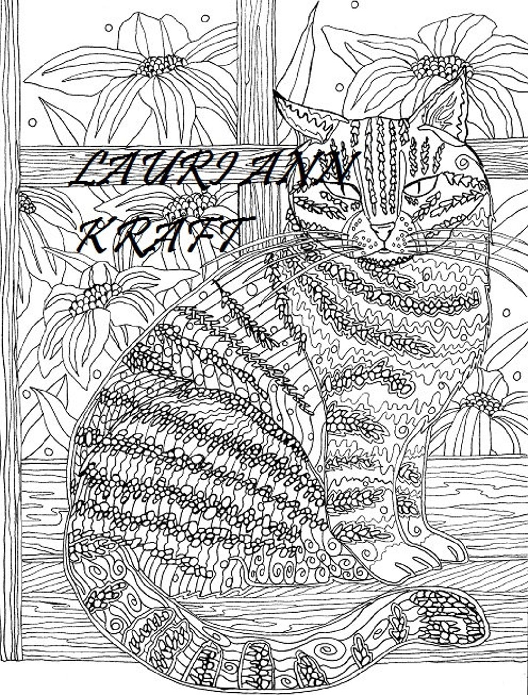 Cat in Window Printable Adult Coloring Book Page Instant Download ...