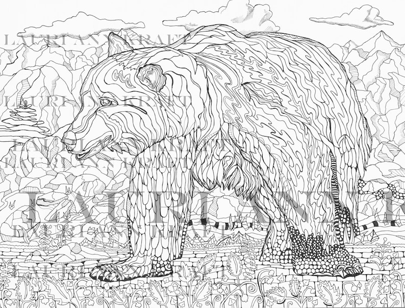 Wyoming Wildlife Grizzly Bear Animal Western Nature Printable Adult ...