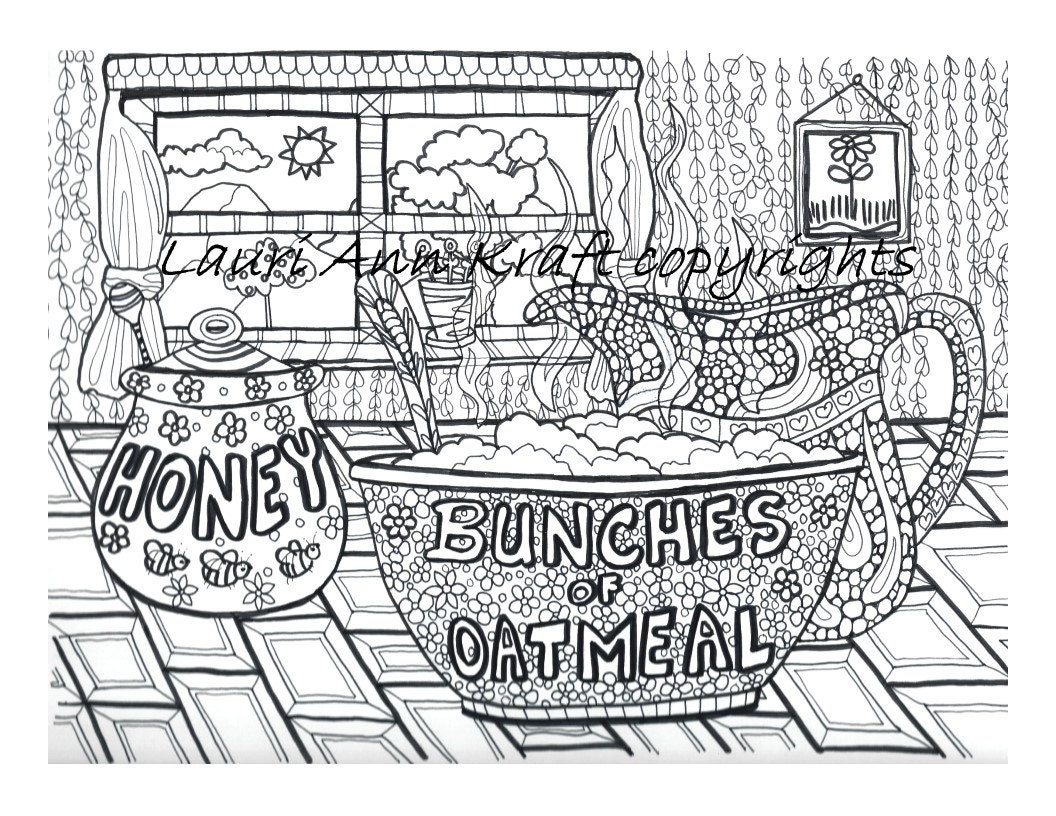 Breakfast Oatmeal Farm Country Printable Adult Coloring Book Page ...