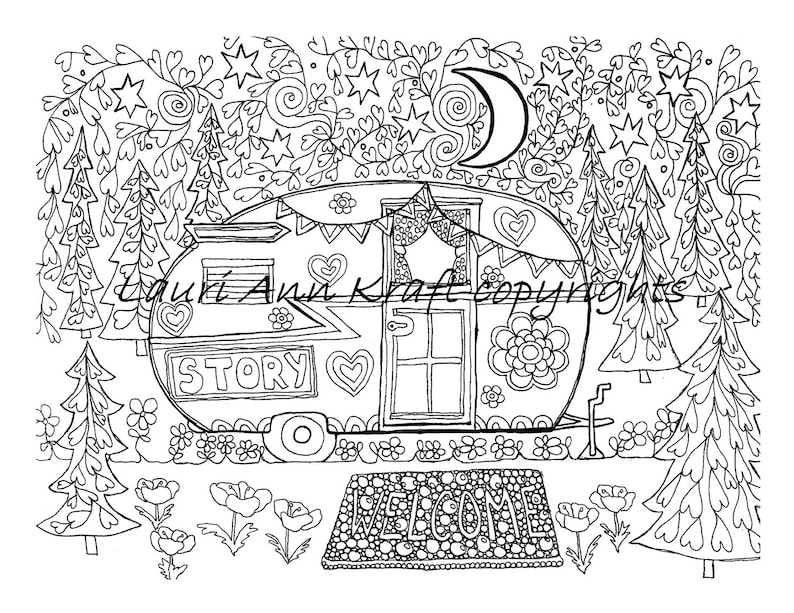 Camping Camper Glamping Vintage Printable Adult Coloring Book Page ...