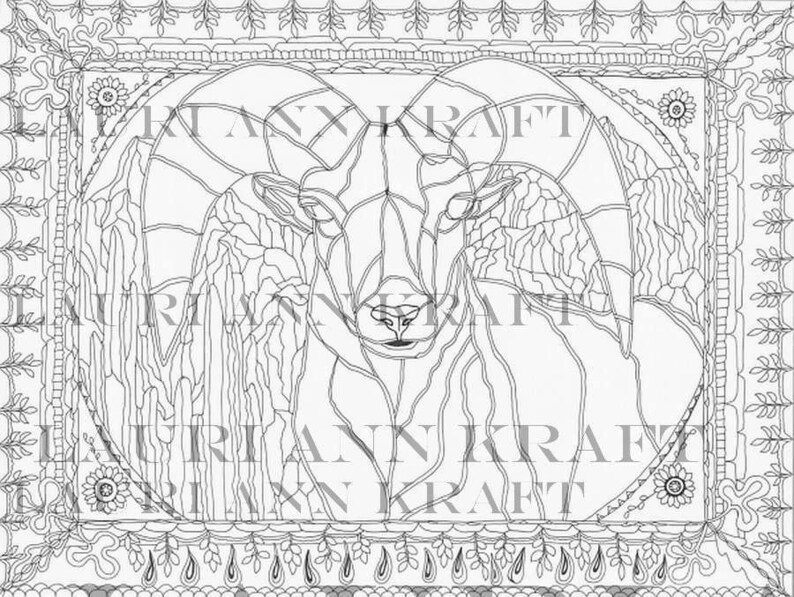 Wyoming Wildlife Bighorn Sheep Animal Printable Adult Coloring Book ...