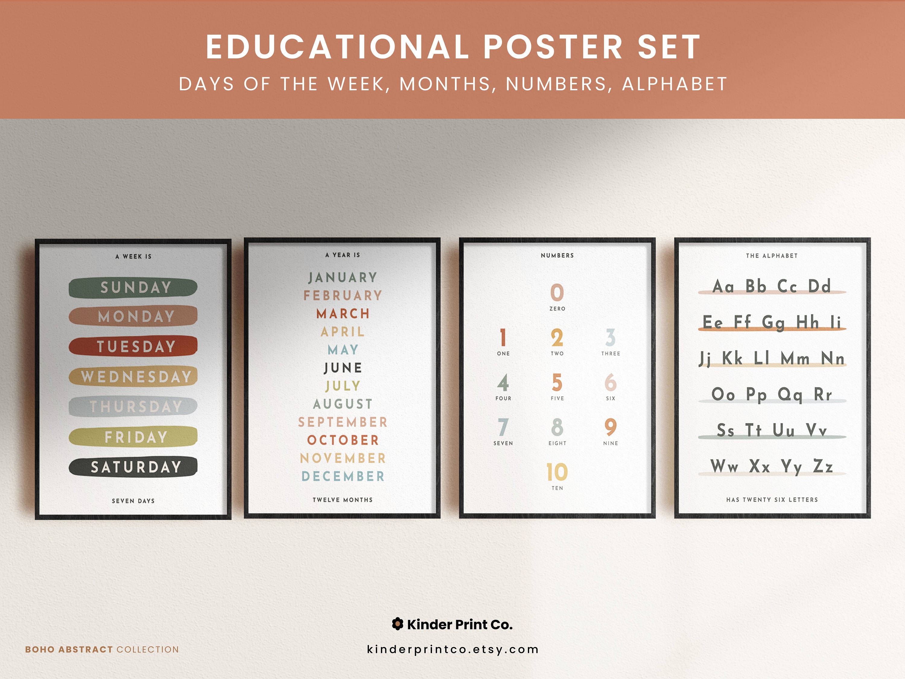 Educational Poster Set of 4 Home School Alphabet Poster - Etsy