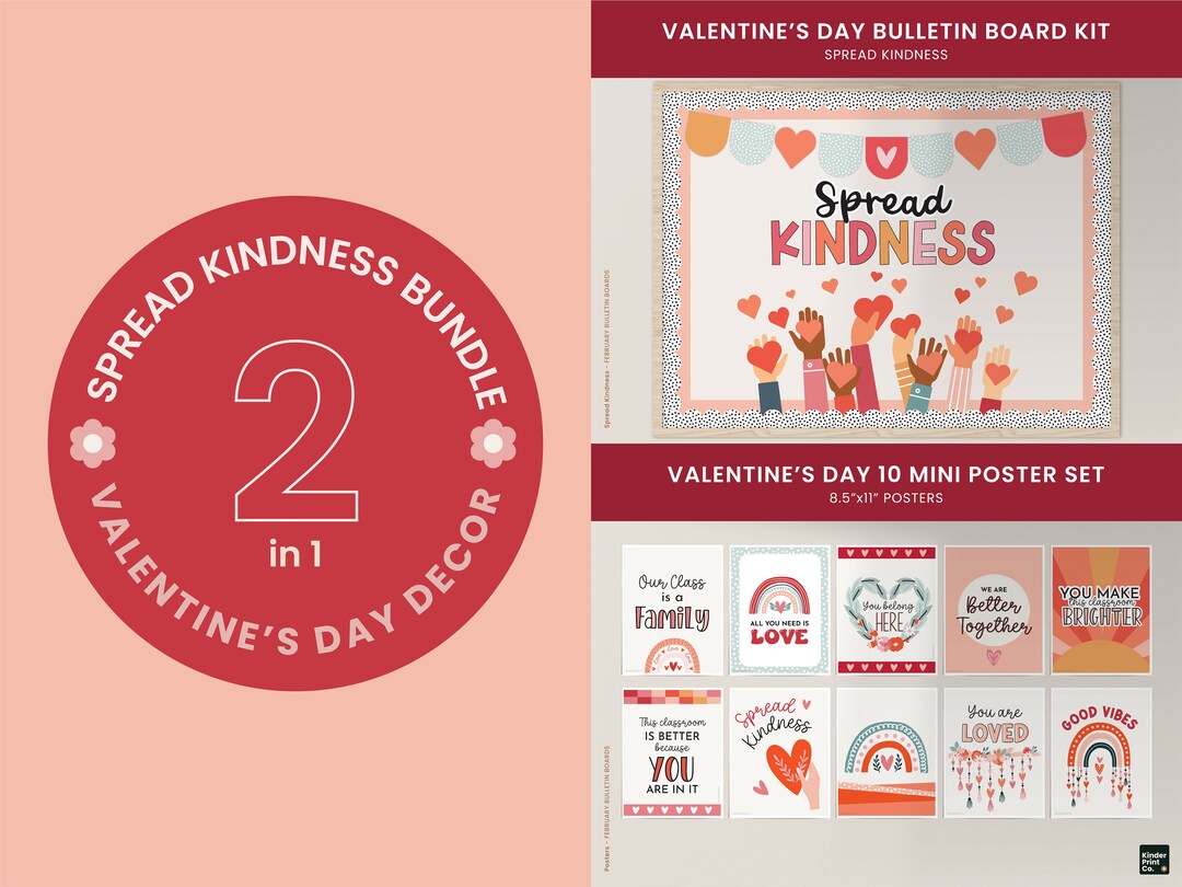 Valentine's Day Decor BUNDLE, Bulletin Board Kit SPREAD KINDNESS 10pc ...