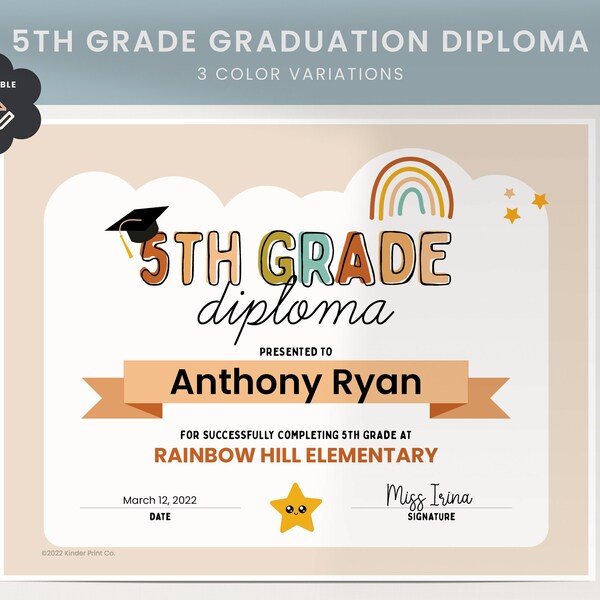 5th Grade Graduation Certificate - Etsy